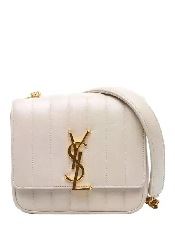 Saint Laurent 2018 Small Lambskin Monogram Vicky Chain Bag - White