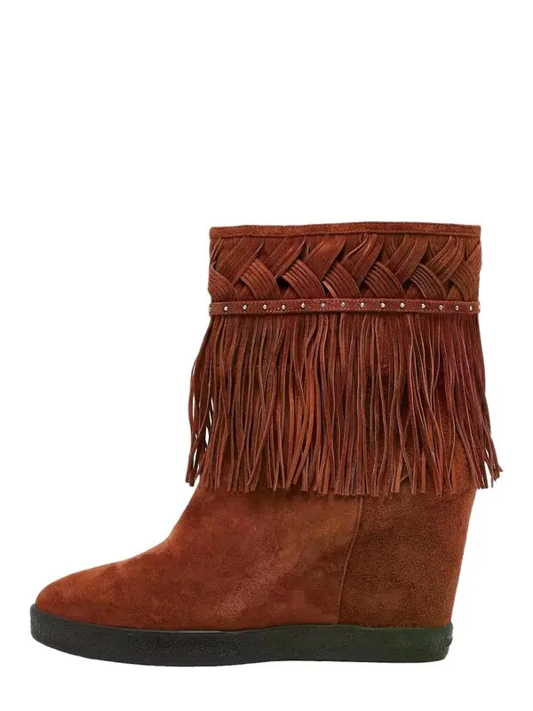 LE SILLA 110mm Fringed Wedge Boots - Brown