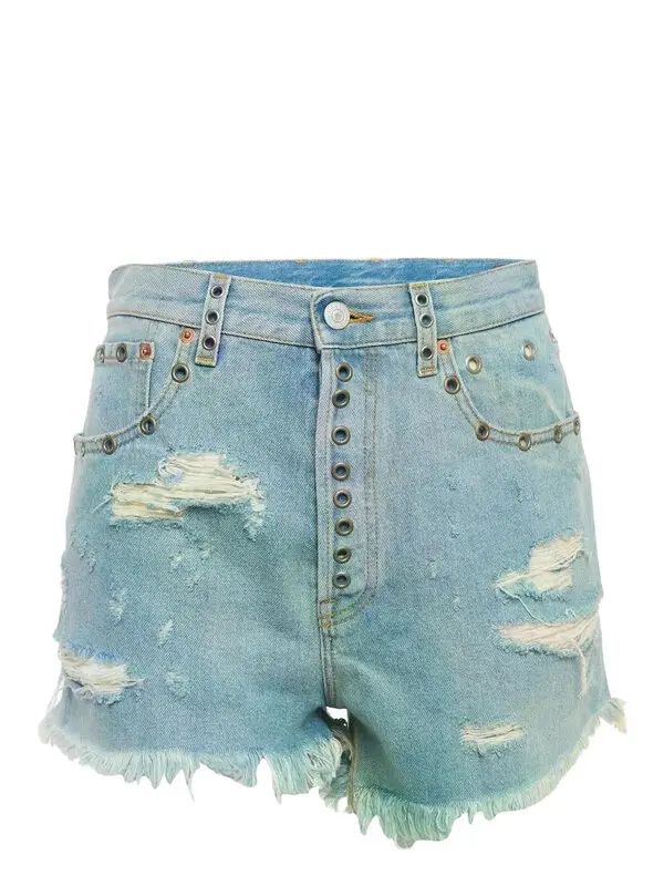 Gucci Distressed Denim Shorts With Stud Detail - Blue