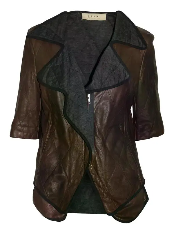 Marni Diamond-quilted Leather Jacket - Brown