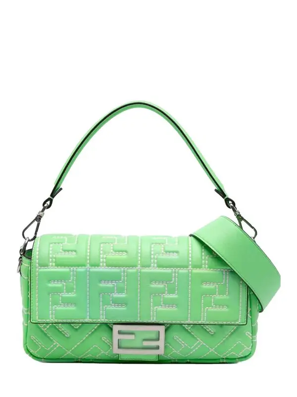 Fendi Embossed Ff Baguette Satchel - Green