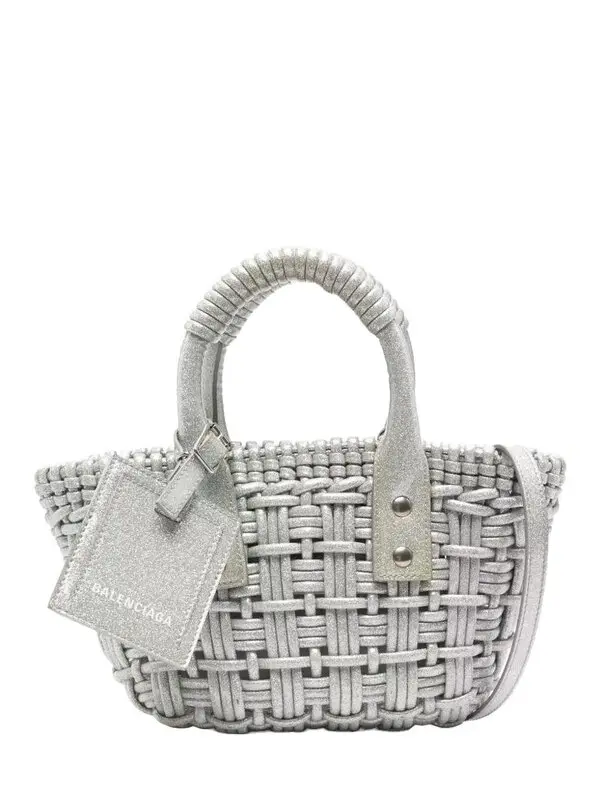 Balenciaga Bistro Woven Basket Tote Bag - Silver