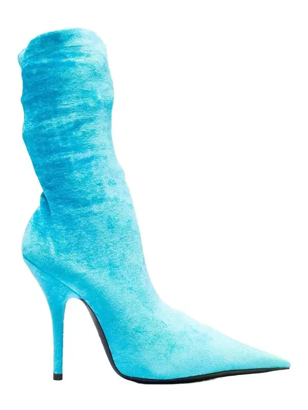 Balenciaga Velvet-effect Pointed-toe Ankle Boots - Blue