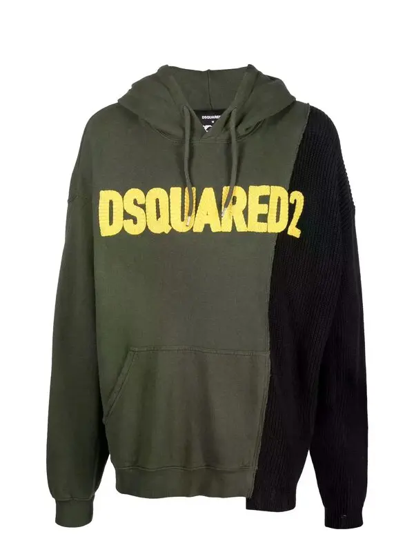 Dsquared2 Logo-patched Patchwork Drawstring Hoodie - Green