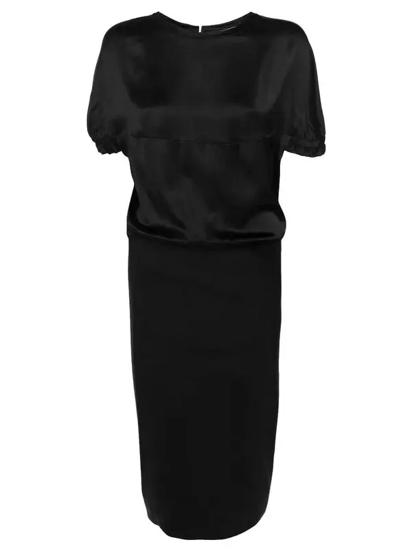 Saint Laurent Satin Paneled Midi Dress - Black