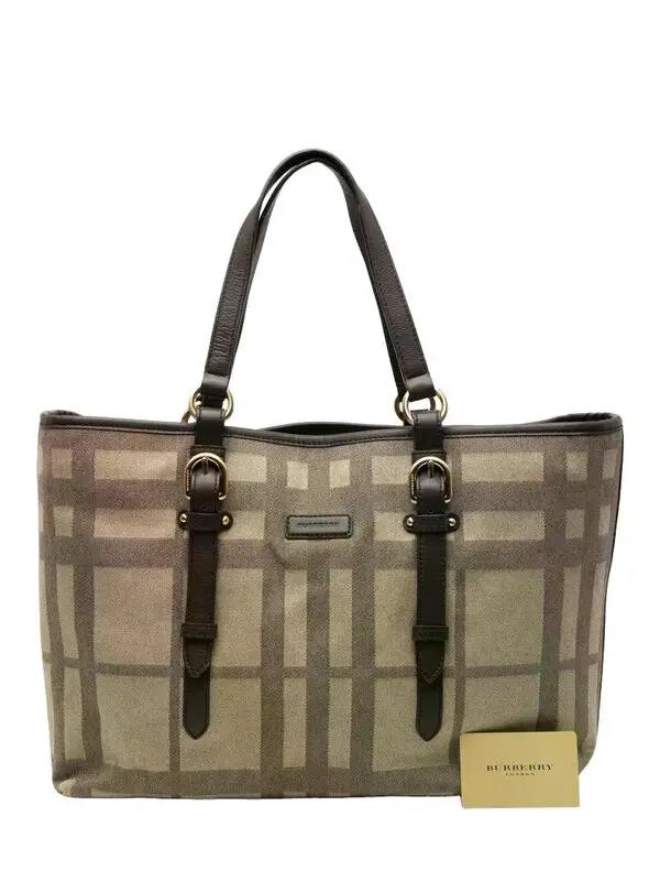 Burberry Tonal Check Canvas Tote Bag - Brown