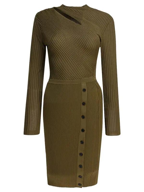 SELF-PORTRAIT Ribbed Knit Cut-out Mini Dress - Green