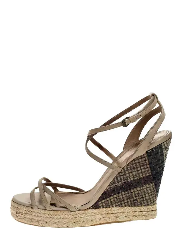 Burberry Leather Espadrille Wedge Sandals - Green