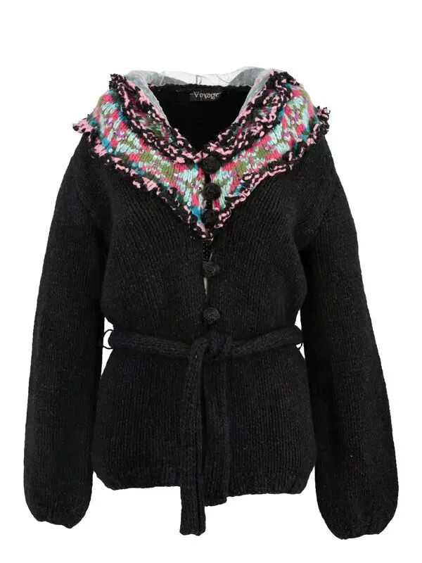 VOYAGE ET CIE Belted Hooded Cardigan - Black