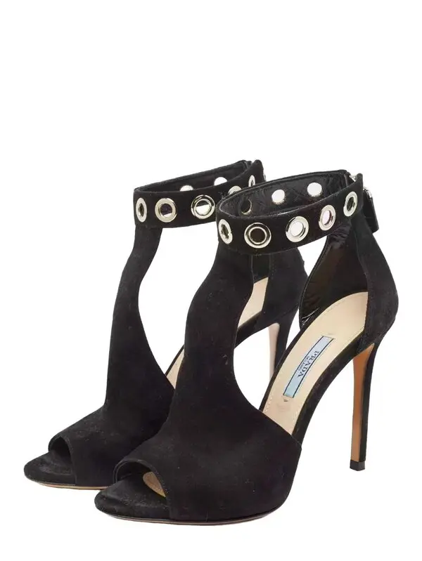 Prada Eyelet-embellished Suede Sandals - Black