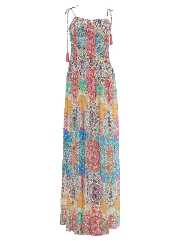Roberto Cavalli Patterned Pleated Maxi Dress - Green