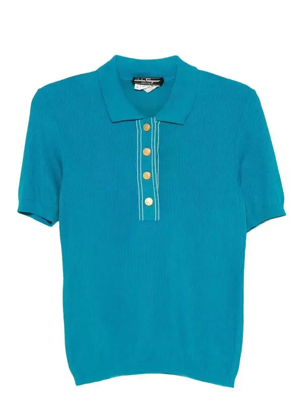 FERRAGAMO 1970s Ribbed Polo Shirt - Blue