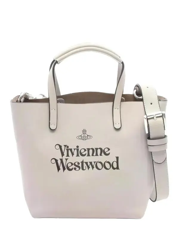 VIVIENNE WESTWOOD Small Leather Tote Bag With Logo Detail - Neutrals