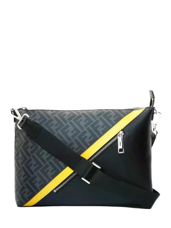 Fendi 2020s Diagonal-pattern Crossbody Bag - Black