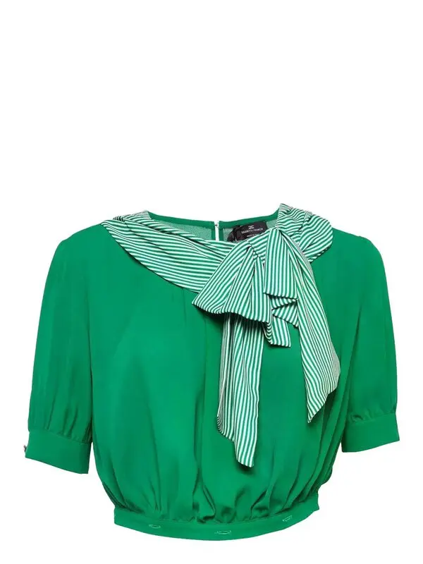 Elisabetta Franchi Bow-detail Crepe Top - Green