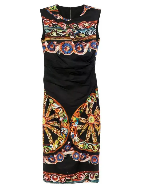 Dolce & Gabbana Printed Midi Dress - Black
