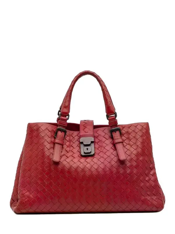 Bottega Veneta Small Nappa Intrecciato Roma Satchel - Red