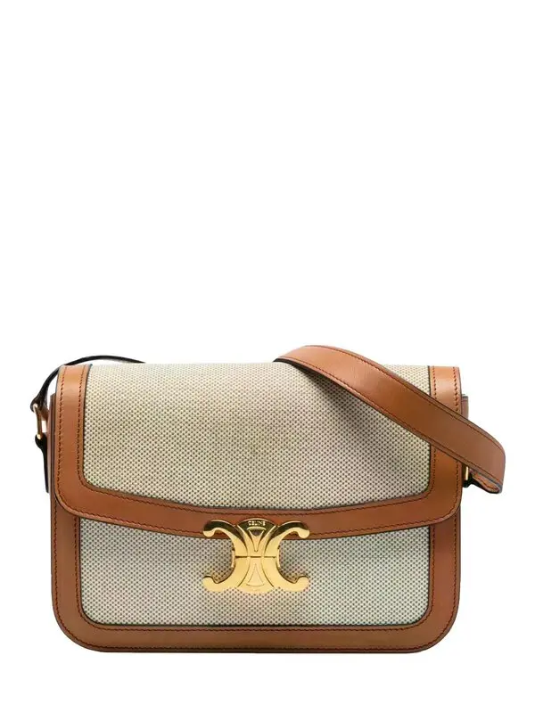 Celine Classique Canvas And Calfskin Triomphe Crossbody Bag - Brown
