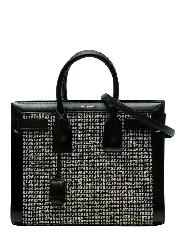 Saint Laurent 2014 Small Tweed Houndstooth Sac De Jour Satchel - Black