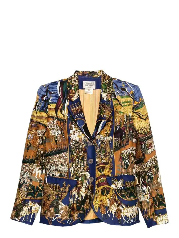 Hermès 1990s Printed Silk Jacket - Blue