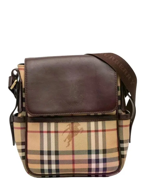 Burberry Haymarket Check Coated Canvas Flap Crossbody Bag - Brown