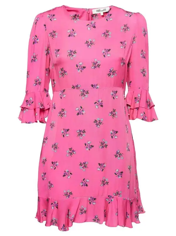 Diane Von Furstenberg Vintage Floral Ruffle Mini Dress - Pink