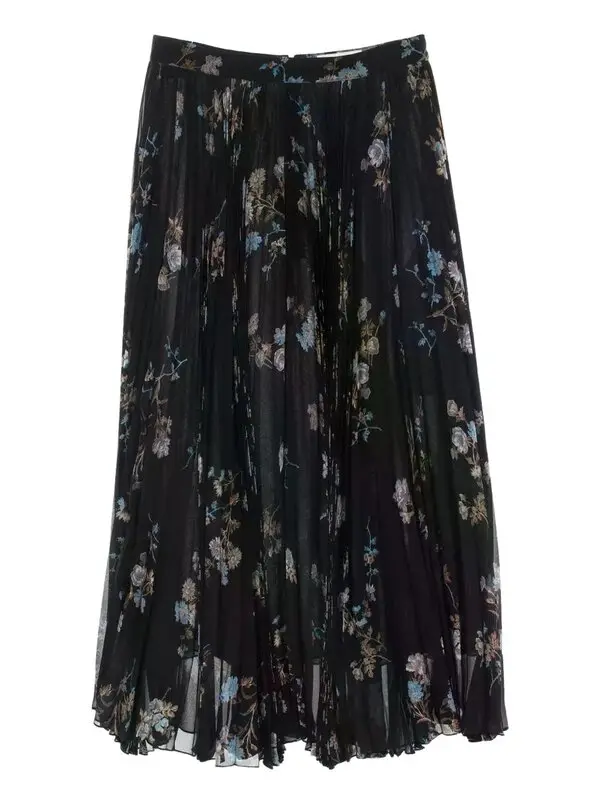 Celine 2010s Pleated Floral-print Skirt - Black