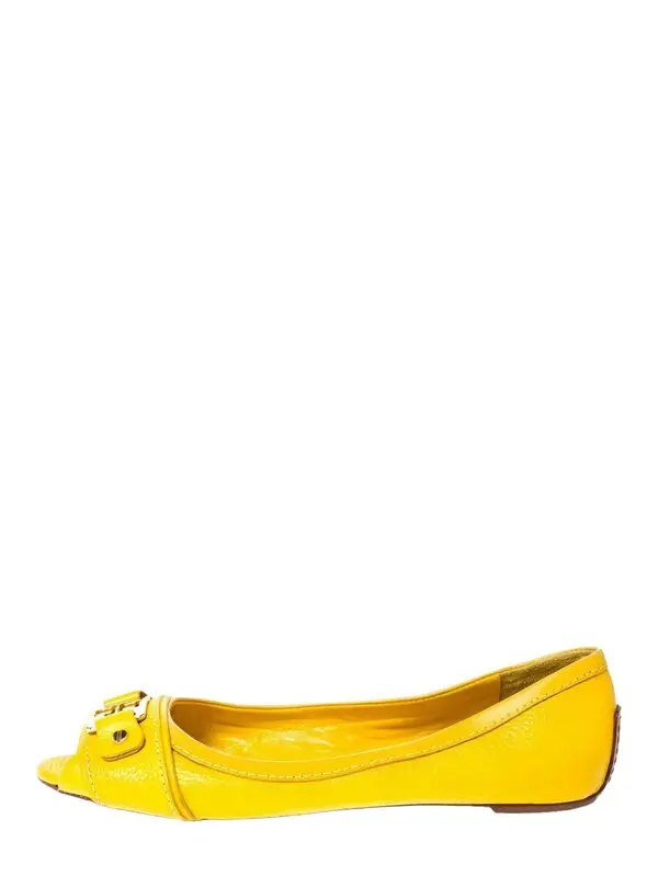 Tory Burch Leather Buckle Flats - Yellow