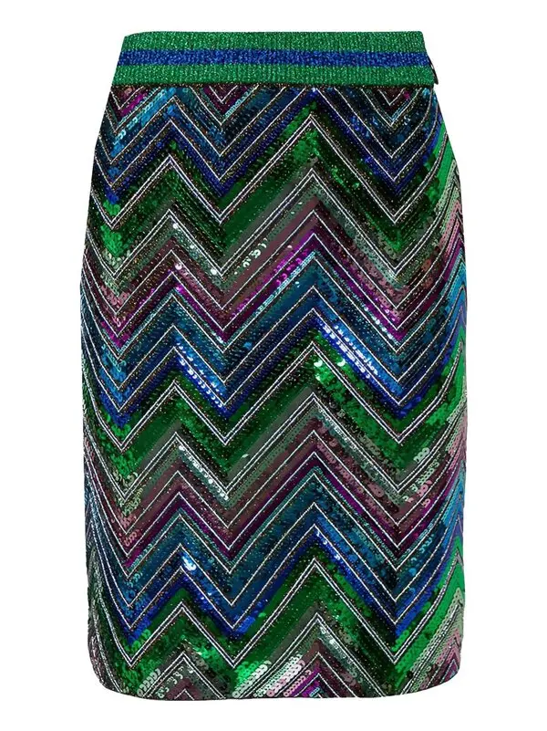 Gucci Chevron-pattern Sequinned Midi Skirt - Blue
