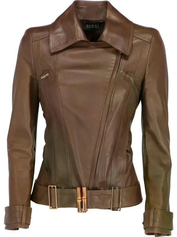 Gucci 2000s Leather Jacket - Brown