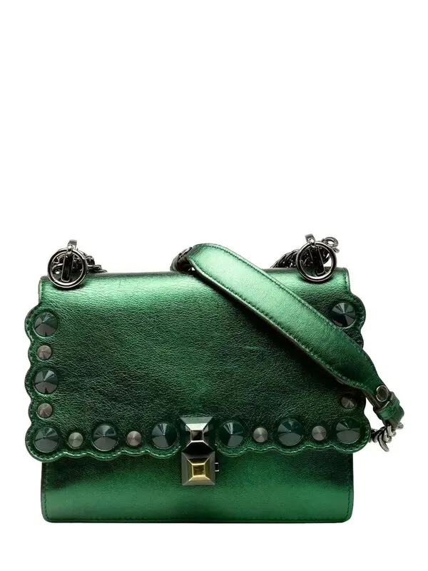 Fendi Small Leather Scalloped Kan I Crossbody Bag - Green