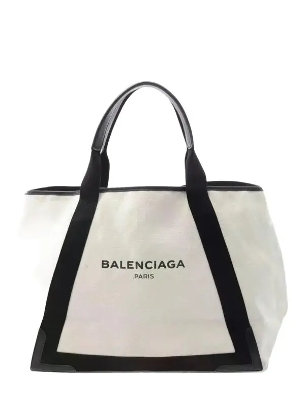 Balenciaga 2000s Logo-print Leather-trimmed Tote Bag - White