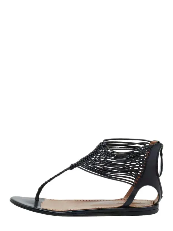 Alaïa Leather Flat Sandals - Black