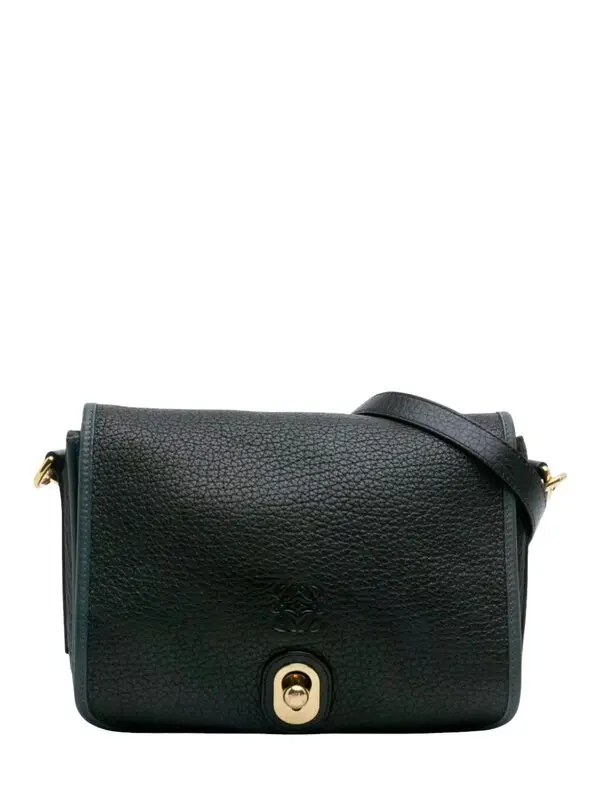 Loewe Anagram Ines Flap Crossbody Bag Pebbled Calfskin - Black