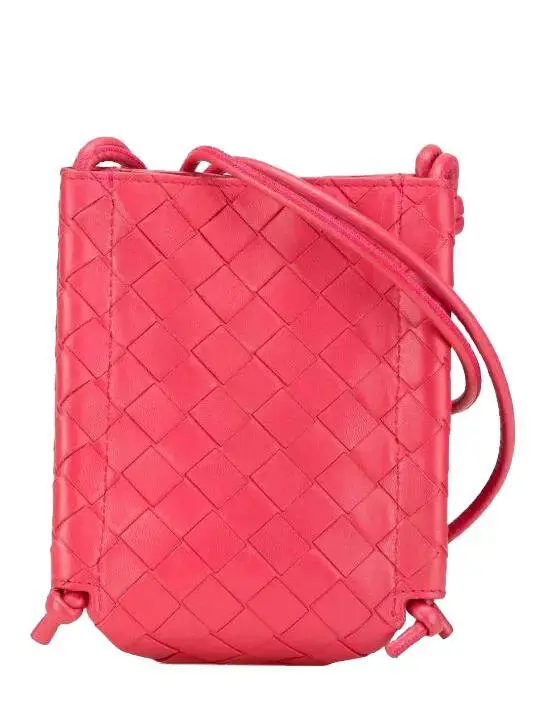 Bottega Veneta 2012-2024 Mini Leather Intrecciato The Knot Crossbody Bag - Pink