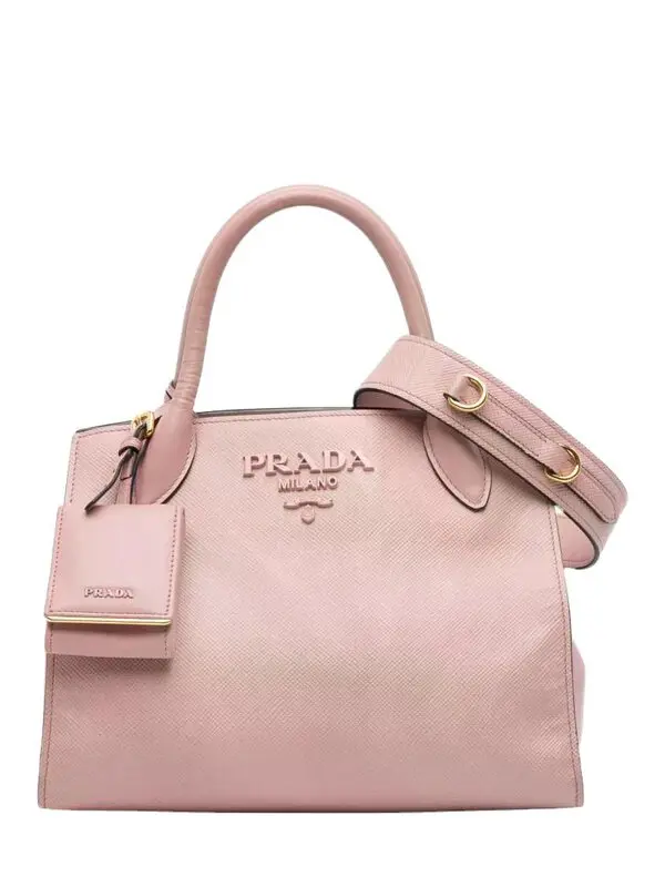 Prada 2010-2025 Small Saffiano Cuir Monochrome Top Handle Satchel - Pink