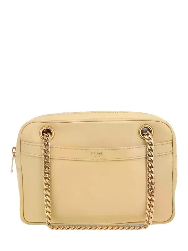 Celine Leather Shoulder Bag With Chain Strap - Yellow