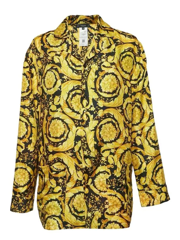 Versace Barocco Print Silk Shirt - Yellow