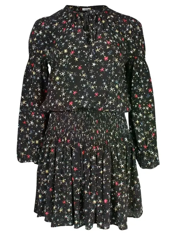 ANINE BING Martha Star-print Gathered Dress - Black