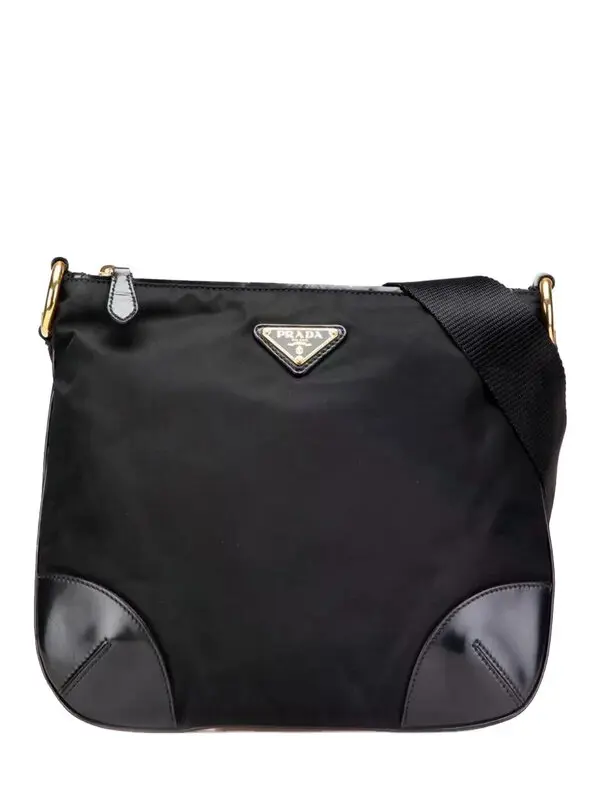 Prada Vitello Trimmed Tessuto Zip Top Crossbody Bag - Black
