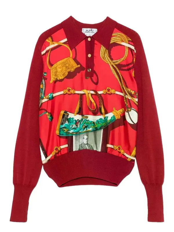 Hermès 1990s Silk Equestrian Sweater - Red