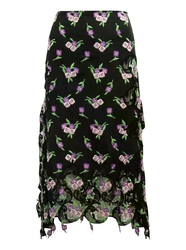 Rabanne Floral-embroidered Midi Skirt - Black