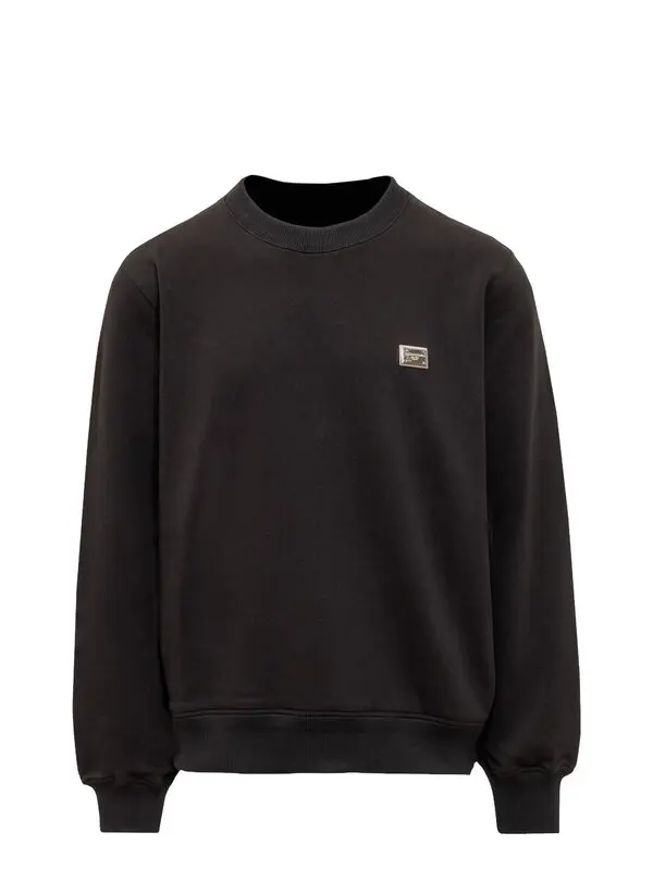 Dolce & Gabbana Crewneck Sweatshirt With Metallic Patch - Black