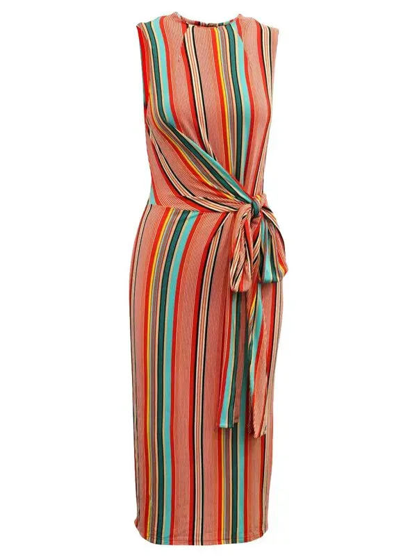 Alice + Olivia Striped Waist-tie Midi Dress - Orange