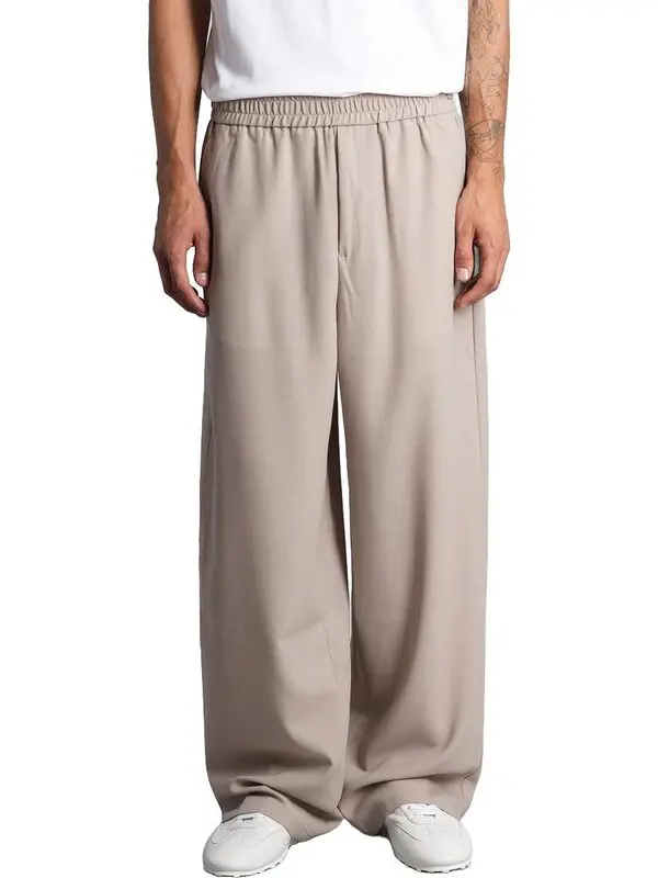 Ami Wide Leg Wool Pants - Beige