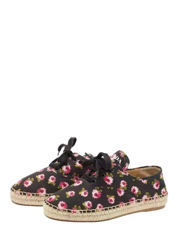 Prada Floral-print Espadrilles - Black