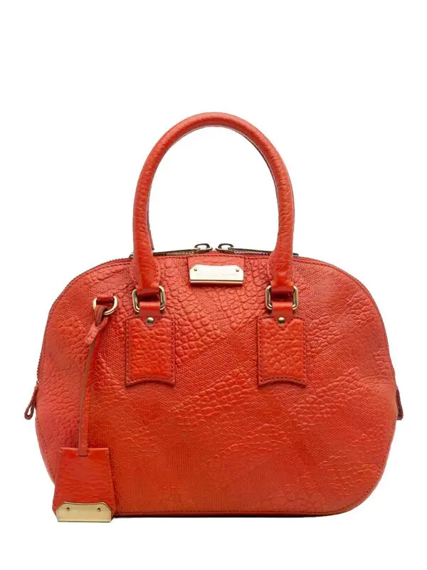 Burberry Small Heritage Grain Check Embossed Leather Orchard Bowling Satchel - Orange