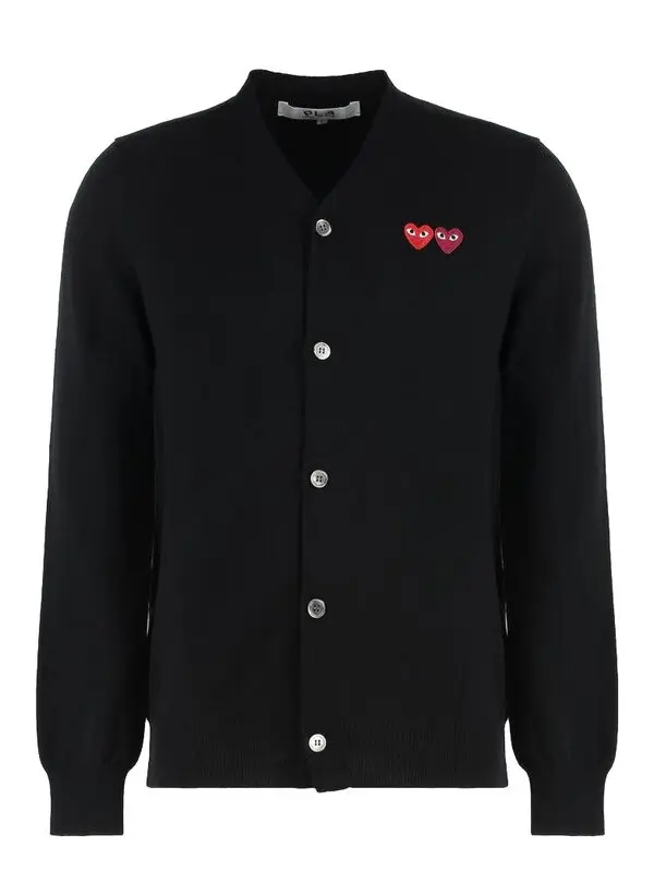 Play Comme Des Garcon Wool Cardigan With Logo - Black