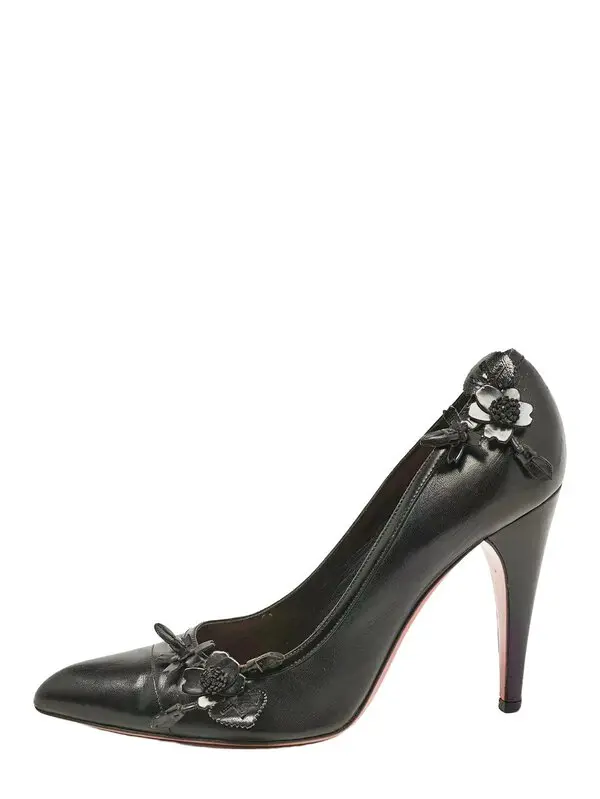 Prada 105mm Leather Flower-detail Pumps - Black