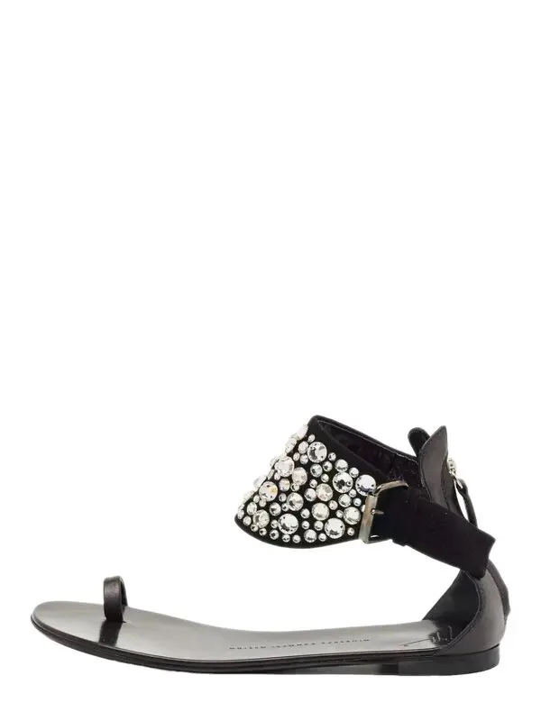 GIUSEPPE ZANOTTI Crystal-embellished Flat Sandals - Black